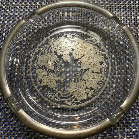 Accents | Vintage Large Heavy Glass Ashtray With Silver Overlay On Rim ...